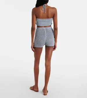 BANANHOT Zorya Open-knit Lamé Shorts - Blue