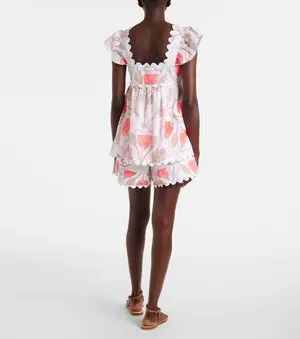 JULIET DUNN Printed Scalloped Cotton Top