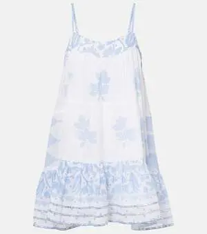 JULIET DUNN Printed Ruched Cotton Slip Dress