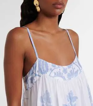JULIET DUNN Printed Ruched Cotton Slip Dress