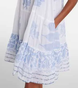 JULIET DUNN Printed Ruched Cotton Slip Dress