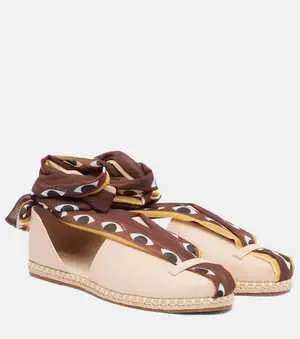 Farm Rio Lace-up Leather Espadrilles - Beige