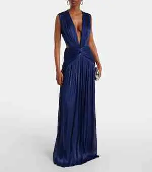 Costarellos Silia Ruched Georgette Gown - Blue