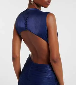 Costarellos Silia Ruched Georgette Gown - Blue