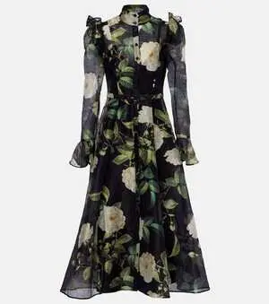 LEO LIN Katrina Floral Linen-blend Midi Dress