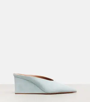 Alaïa Cube 75 Suede Wedge Mules - Blue