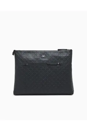 Emporio Armani Leather Document Holder With Embossed Eagle - Black