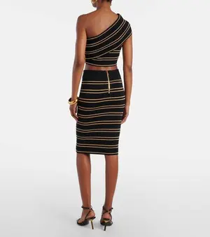 Balmain Striped One-shoulder Crop Top