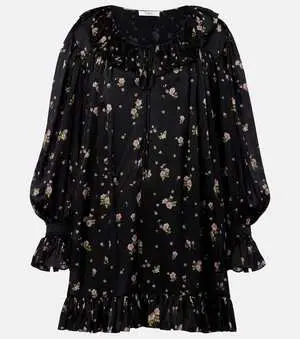 Chloé Gathered Silk Charmeuse Minidress - Black