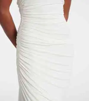 Alaïa Asymmetric Gathered Jersey Maxi Dress