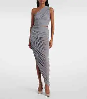 Alaïa Asymmetric Ruched Jersey Maxi Dress