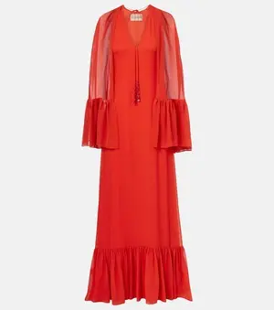 Valentino Garavani Caped Silk Georgette Maxi Dress - Orange