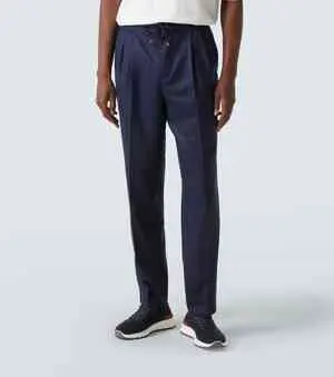 Brunello Cucinelli Virgin Wool Straight Leg Trousers - Blue