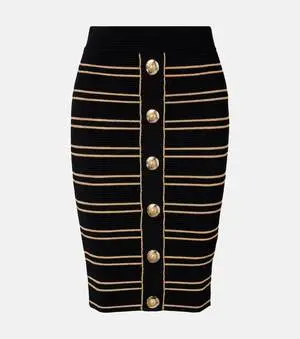 Balmain Ribbed-knit Striped Miniskirt - Black
