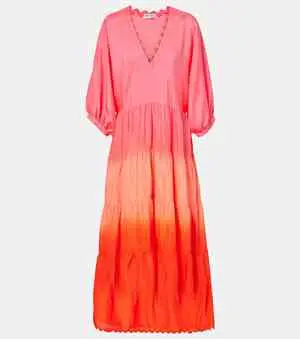 JULIET DUNN Scalloped Tie Silk Maxi Dress - Red