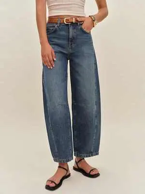 REFORMATION Tyler Mid Rise Barrel Jeans - Blue