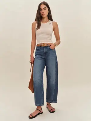 REFORMATION Tyler Mid Rise Barrel Jeans - Blue