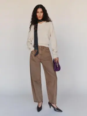 REFORMATION Tyler Mid Rise Barrel Jeans - Brown