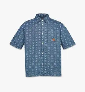 Mcm Monogram Shirt In Denim Jacquard - Denim Blue