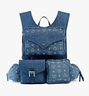 Mcm Aren Multi-pouch Backpack - Denim Blue