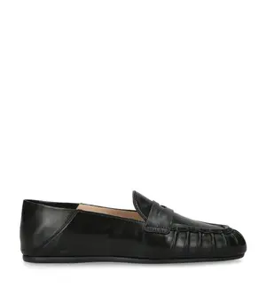Women's Black Leather Loafers Flats