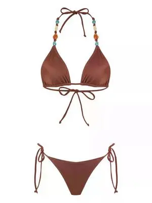 BRIGITTE Beaded Halterneck Bikini - Brown