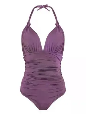 BRIGITTE Halterneck Ruched Swimsuit - Purple
