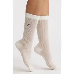HIGH HEEL JUNGLE Kate Pointelle Bow Crew Socks - Ivory/ Black