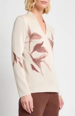 Misook Botanical Jacquard Knit Top