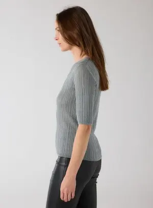 Majestic Filatures Metallic Rib Elbow Sleeve Crewneck
