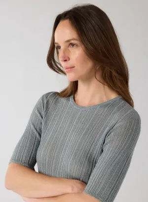 Majestic Filatures Metallic Rib Elbow Sleeve Crewneck