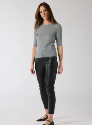 Majestic Filatures Metallic Rib Elbow Sleeve Crewneck