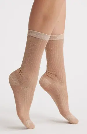 HIGH HEEL JUNGLE Metallic Ribbed Crew Socks - Beige