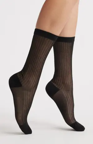 HIGH HEEL JUNGLE Metallic Ribbed Crew Socks - Black/ Silver