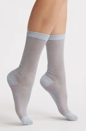 HIGH HEEL JUNGLE Metallic Ribbed Crew Socks - Blue