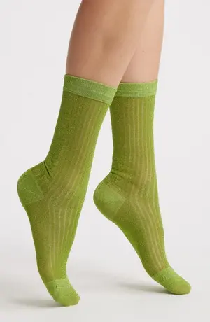 HIGH HEEL JUNGLE Metallic Ribbed Crew Socks - Green