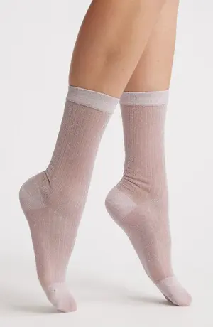 HIGH HEEL JUNGLE Metallic Ribbed Crew Socks - Pink