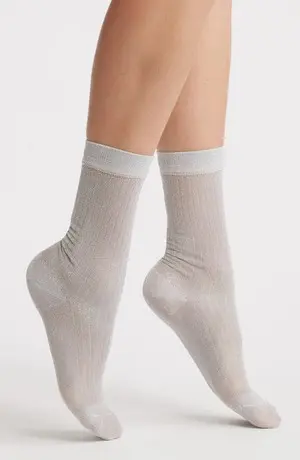 HIGH HEEL JUNGLE Metallic Ribbed Crew Socks - Silver