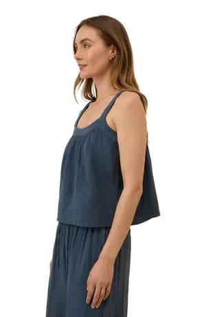 PACT Organic Cotton Double Gauze Square Neck Cami - French Navy