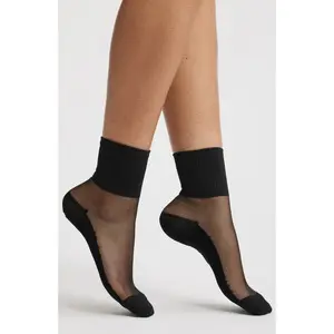 HIGH HEEL JUNGLE Metallic Sheer Panel Quarter Socks - Black