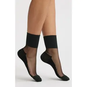 HIGH HEEL JUNGLE Metallic Sheer Panel Quarter Socks Emerald