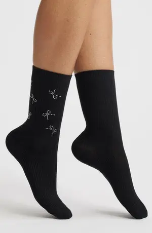 HIGH HEEL JUNGLE Sweeney Crystal Mini Bow Crew Socks - Black