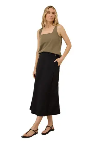 PACT Canopy Linen Wrap Skirt - Black