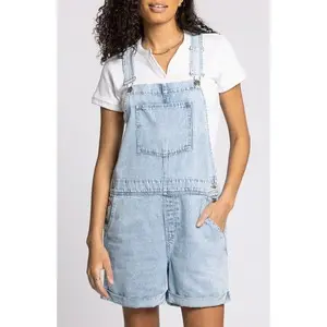 THREAD & SUPPLY Connor Short Denim Overalls - Washed Indigo Stripe