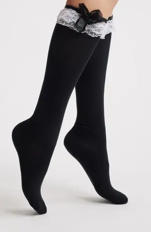 HIGH HEEL JUNGLE Charmed Edge Knee High Socks - Black