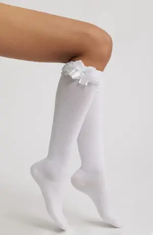 HIGH HEEL JUNGLE Charmed Edge Knee High Socks - White