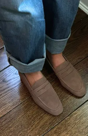 AMIE RAFA Leather Tennis Loafers - Taupe Suede