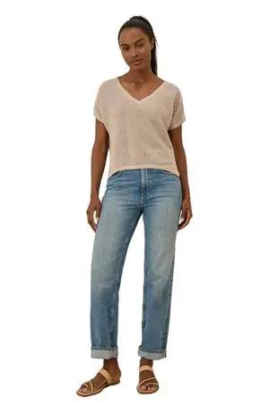 PACT Beachside Linen V-neck Top - Sandshell