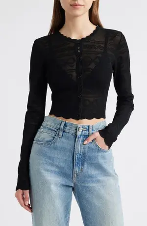 LoveShackFancy Gretta Jacquard Cardigan - Black