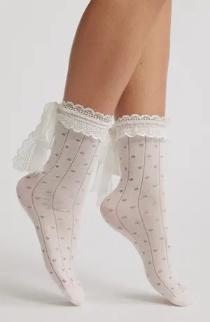 HIGH HEEL JUNGLE Lace Trim Cotton Blend Crew Socks - Pink